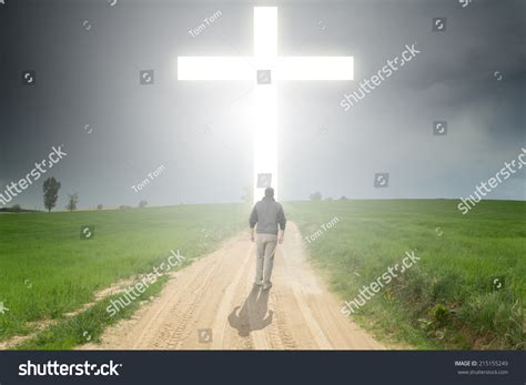 Man Walking Christian Cross Light Stock Photo 215155249 Shutterstock