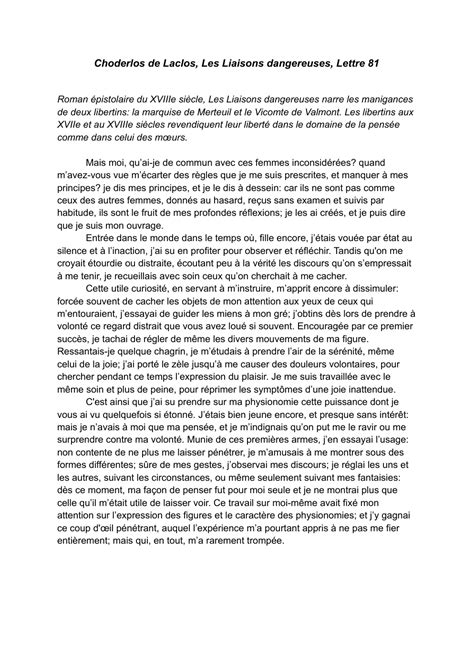 Choderlos De Laclos Les Liaisons Dangereuses Lettre 81