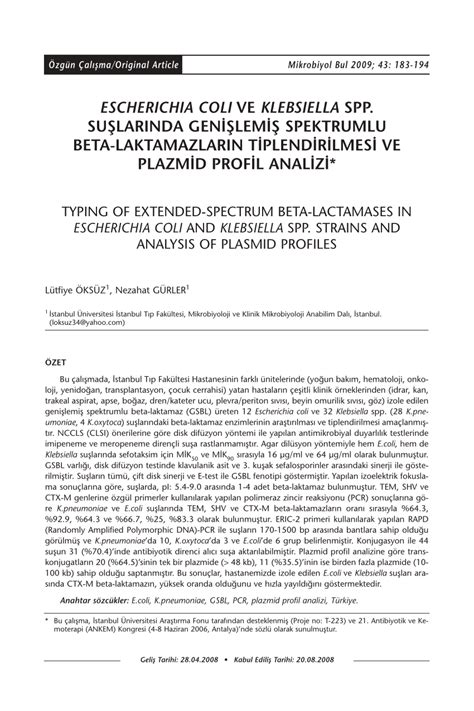 Pdf [typing Of Extended Spectrum Beta Lactamases In Escherichia Coli