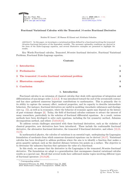 Pdf Fractional Variational Calculus With The Truncated M Series Fractional Derivative
