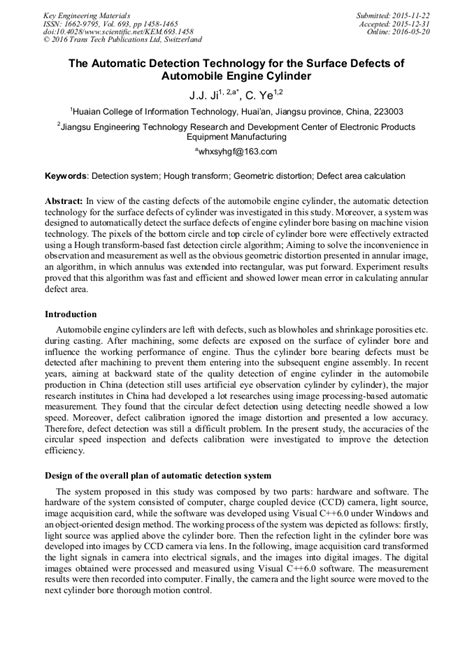 The Automatic Detection Technology For The Surface Defects Of Automobile Engine Cylinder