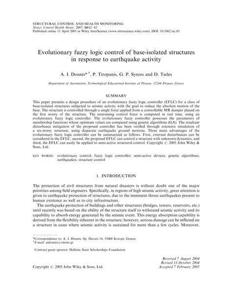 Pdf Evolutionary Fuzzy Logic Control Of Base‐isolated Structures In