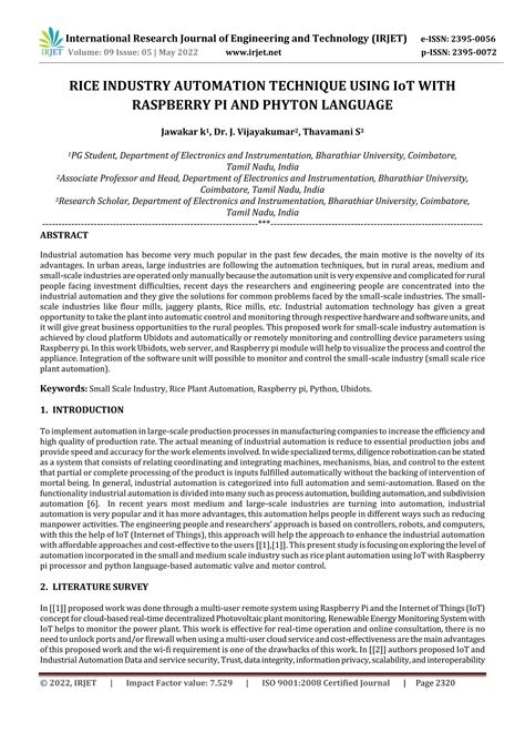 Rice Industry Automation Technique Using Iot With Raspberry Pi And