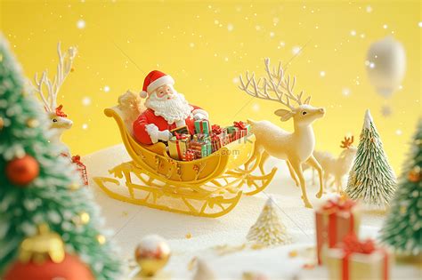 썰매를 타고 선물을 배달하는 산타클로스 배경 사진 및 창의적인 일러스트 무료 다운로드 Lovepik