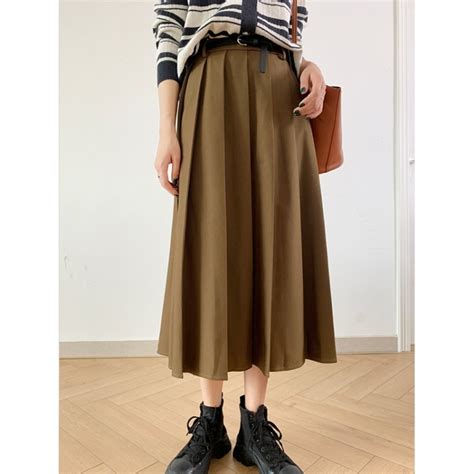 숙녀 용 봄 단색 A 라인 Pleated 우산 치마 색상 어두운 카키 크기 L