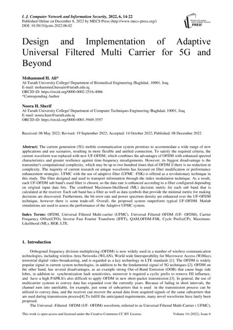 Design And Implementation Of Adaptive Universal Filtered Multi Carrier