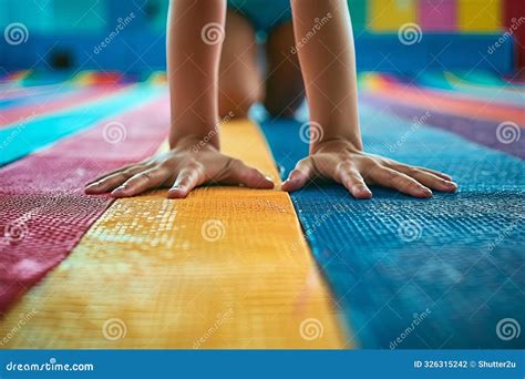 Close Up Of A Gymnast S Feet On A Balance Beam Blurred Background Stock Photo Cartoondealer
