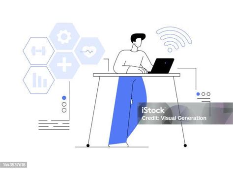 건강에 초점을 맞춘 Iot 데스크 추상개념 벡터 일러스트레이션 가구에 대한 스톡 벡터 아트 및 기타 이미지 가구 감시 개념 Istock