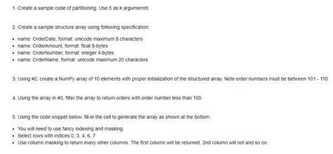 1 Create A Sample Code Of Partitioning Use 5 As K