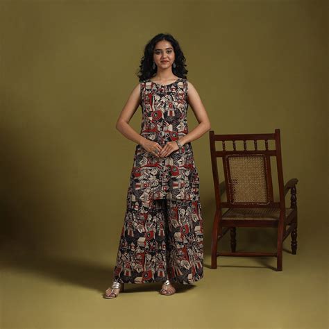 Black Kalamkari Printed Cotton 2pc Kurta Set For Women