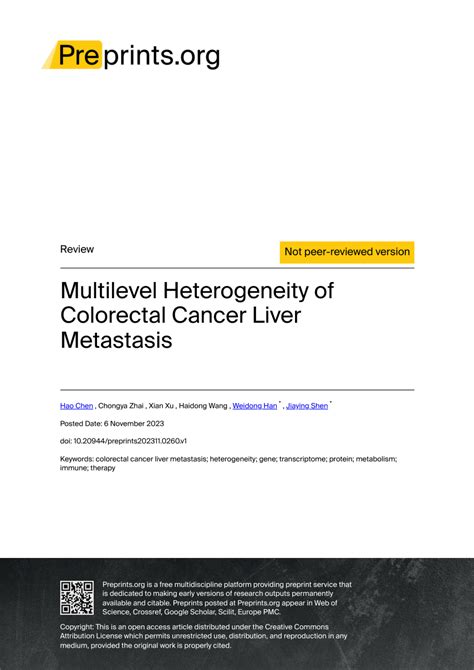 Pdf Multilevel Heterogeneity Of Colorectal Cancer Liver Metastasis