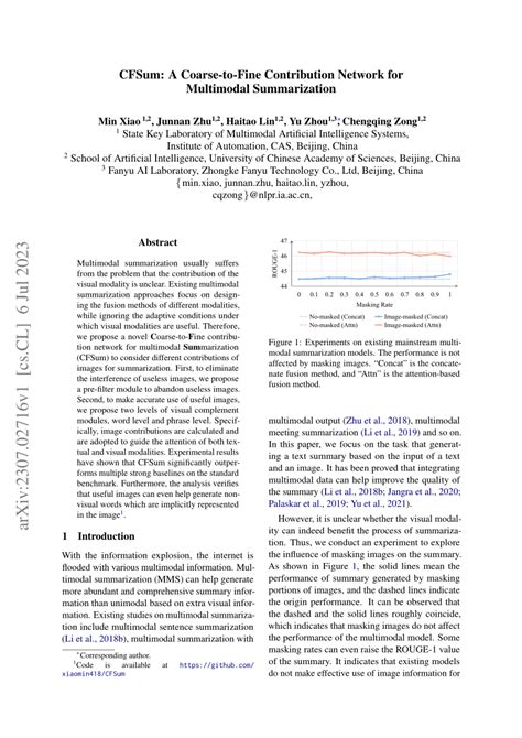 Pdf Cfsum A Coarse To Fine Contribution Network For Multimodal Summarization