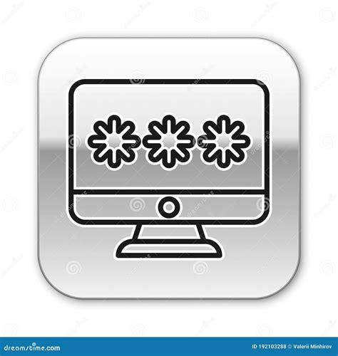 Black Line Monitor With Password Notification Icon Isolated On White