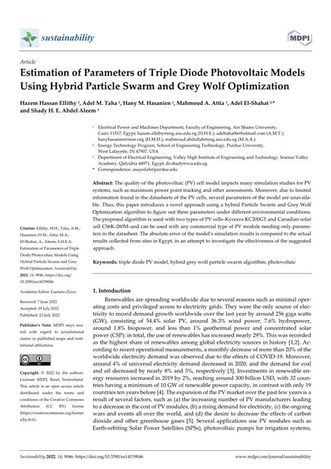 Pdf Estimation Of Parameters Of Triple Diode Photovoltaic Models Using Hybrid Particle Swarm