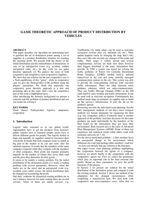 Pdf Game Theoretic Approach Of Product Distribution By Vehicles