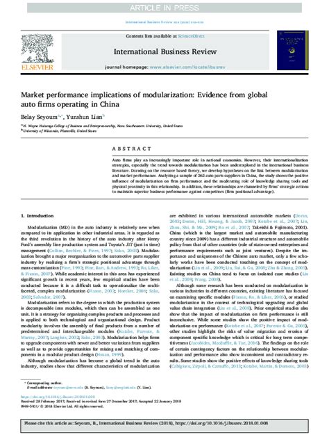 Pdf Market Performance Implications Of Modularization Evidence From Global Auto Firms