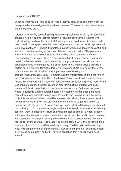 Cs 1103 01 Learning Journal Unit 2 Learning Journal Unit 2 Describe