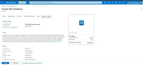 Creating An Azure SQL Database