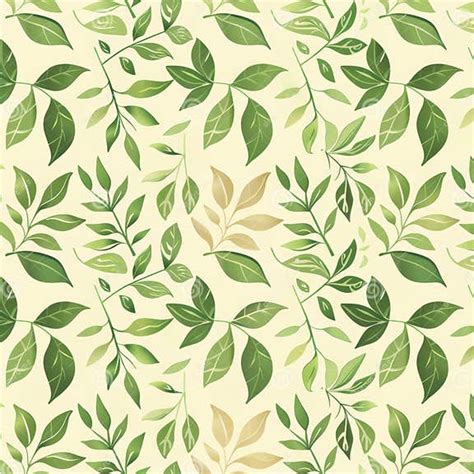 Decorative Green Leaf Pattern On A Light Cream Background Stock