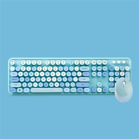 Jual Mofii Keyboard Wireless Mouse Wireless Set Sweet Colorful 104 Keys Biru Muda Di Seller