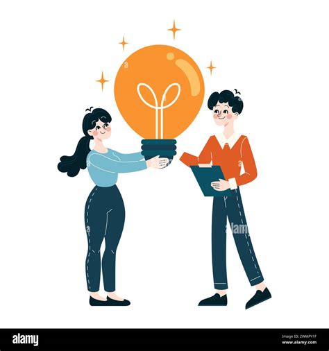 Collaboration Idea Concept Two Professionals Holding A Giant Light Bulb Symbolizing Joint