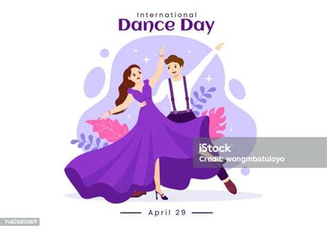 국제 댄스 데이 일러스트레이션 전문 댄스 공연 커플 또는 싱글 플랫 만화 손으로 랜딩 페이지 템플릿에 그려 International Dance Day에 대한 스톡 벡터 아트