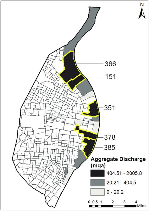 Shaded Polygons Show Sum Of Annual Average Discharge Of Outfalls Per