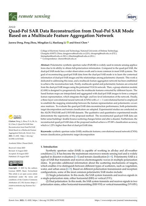 Pdf Quad Pol Sar Data Reconstruction From Dual Pol Sar Mode Based On A Multiscale Feature