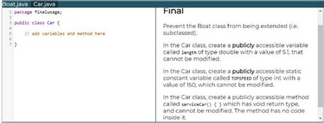 Solved Final Boatjava Carjava 1 Package Finalusage 2 3 Public Class 1 Answer