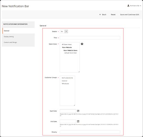 key features and configuration of magento notification bar