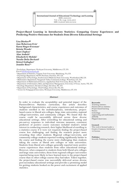 Pdf Project Based Learning In Introductory Statistics Comparing