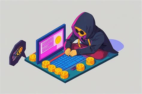 Isometric Hacker Stealing Bitcoin Cybersecurity Threat Premium Ai