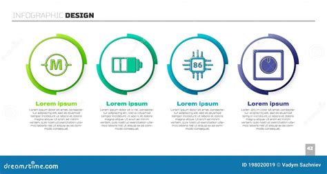 Set Electric Circuit Scheme Battery Charge Level Indicator Processor With Microcircuits Cpu