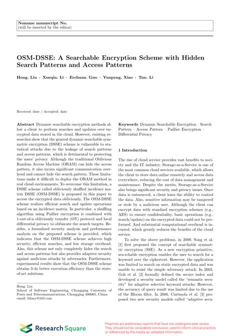 Pdf Osm Dsse A Searchable Encryption Scheme With Hidden Search Patterns And Access Patterns