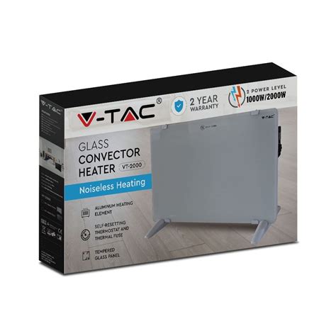 Конвекторна печка 2000w V Tac със Стъклен бял панел КАБЕЛ ЕЛЕКТРИК