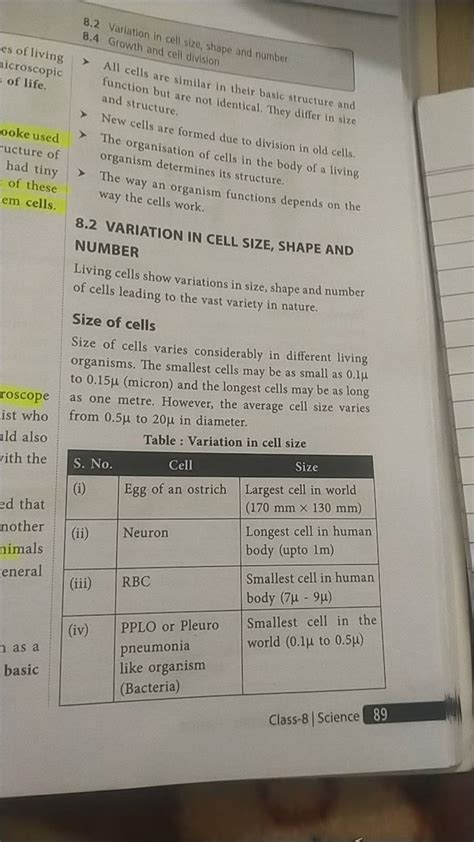 8 2 Variation In Cell Size Shape And Number8 4 Growth And Cell Division