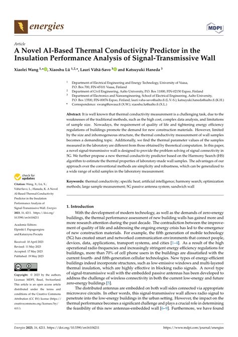 Pdf A Novel Ai Based Thermal Conductivity Predictor In The Insulation Performance Analysis Of