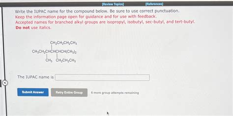 Solved Review Topics References Write The IUPAC Name For The Compound Course Hero