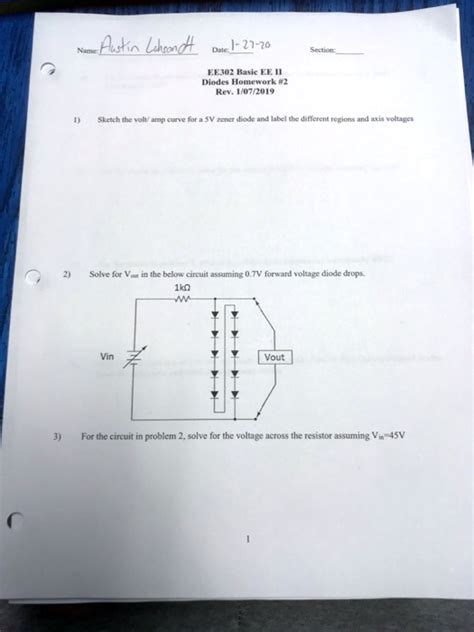 Solved Namastinlchsondon1 27 20 Ee302 Basic Eeii Diodes Homework 2