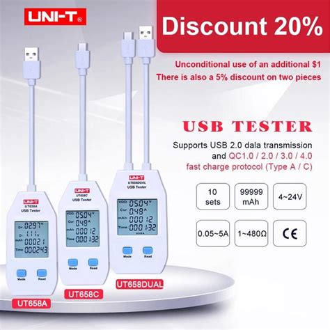 USB Tester UNI T UT A C DUAL LOAD Voltage And Current Monitors Volt Ampere Digital Product