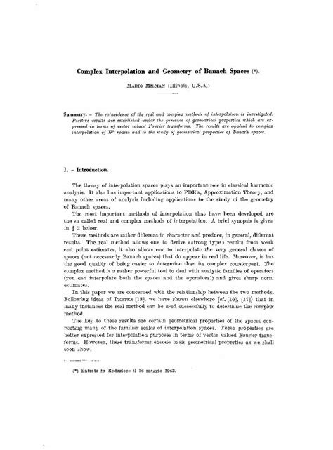 Pdf Complex Interpolation And Geometry Of Banach Spaces · 1