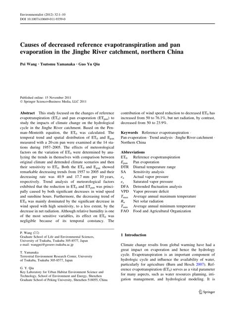 Pdf Causes Of Decreased Reference Evapotranspiration And Pan