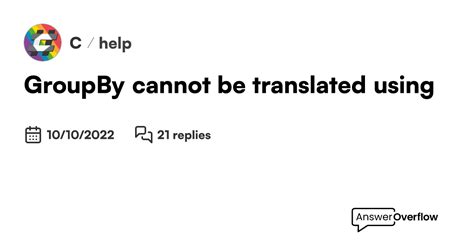 Groupby Cannot Be Translated Using C