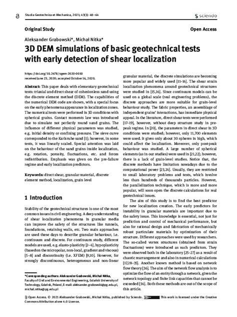 Pdf 3d Dem Simulations Of Basic Geotechnical Tests With Early Detection Of Shear Localization