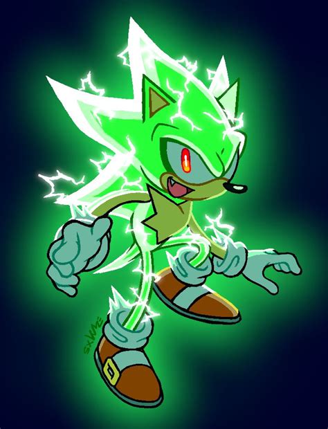 An Image Of A Green Sonic The Hedge Character With Glowing Lights On His Face And Feet