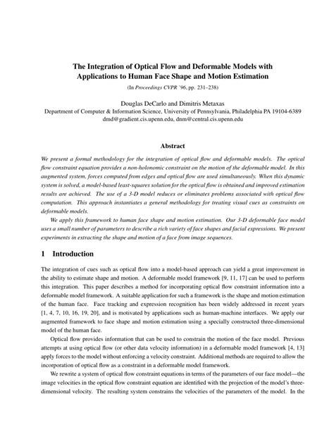 Pdf The Integration Of Optical Flow And Deformable Models With