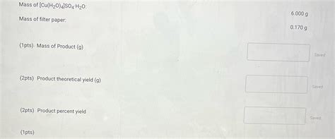 Solved Mass Of Cuh204 So4h20 6000 G Mass Of Filter Paper 0170