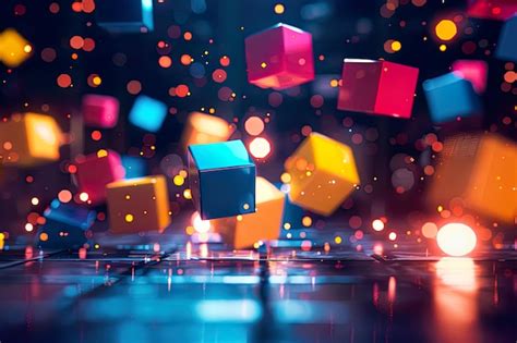 Abstract Colorful Cubes With Blurred Lights Premium Ai Generated Image