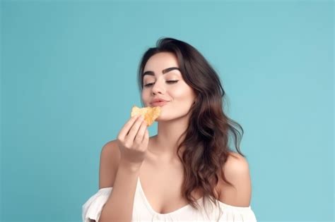 Premium Ai Image Woman Eating Chips Person Generate Ai