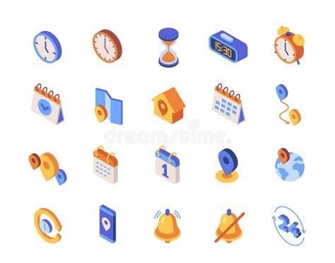 Set Of Isometric Time Management Line Icons Stock Vector Illustration Of Hourglass Digital